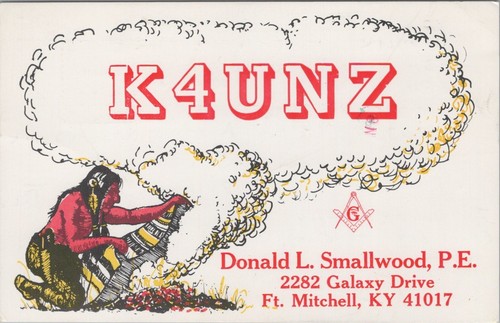 amateur radio QSL postcard K4UNZ Donald L Smallwood 1980 Fort Mitchell ...