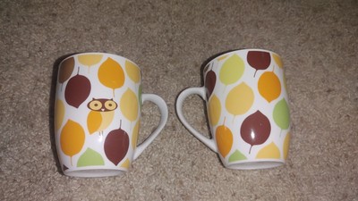 Rachel Ray Little Hoot Owls Coffee Mugs Tea Cup Matching Pair Ceramic ...