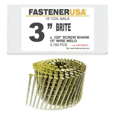 3" x .120 SCREW BRITE COIL NAILS 15-DEG WIRE 3,150ct | CN3120SJ14 | eBay
