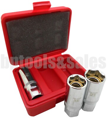 3pc MAGNETIC SPARK PLUG SOCKET SET 16, 18, 21mm 1/2" DR REMOVE ...