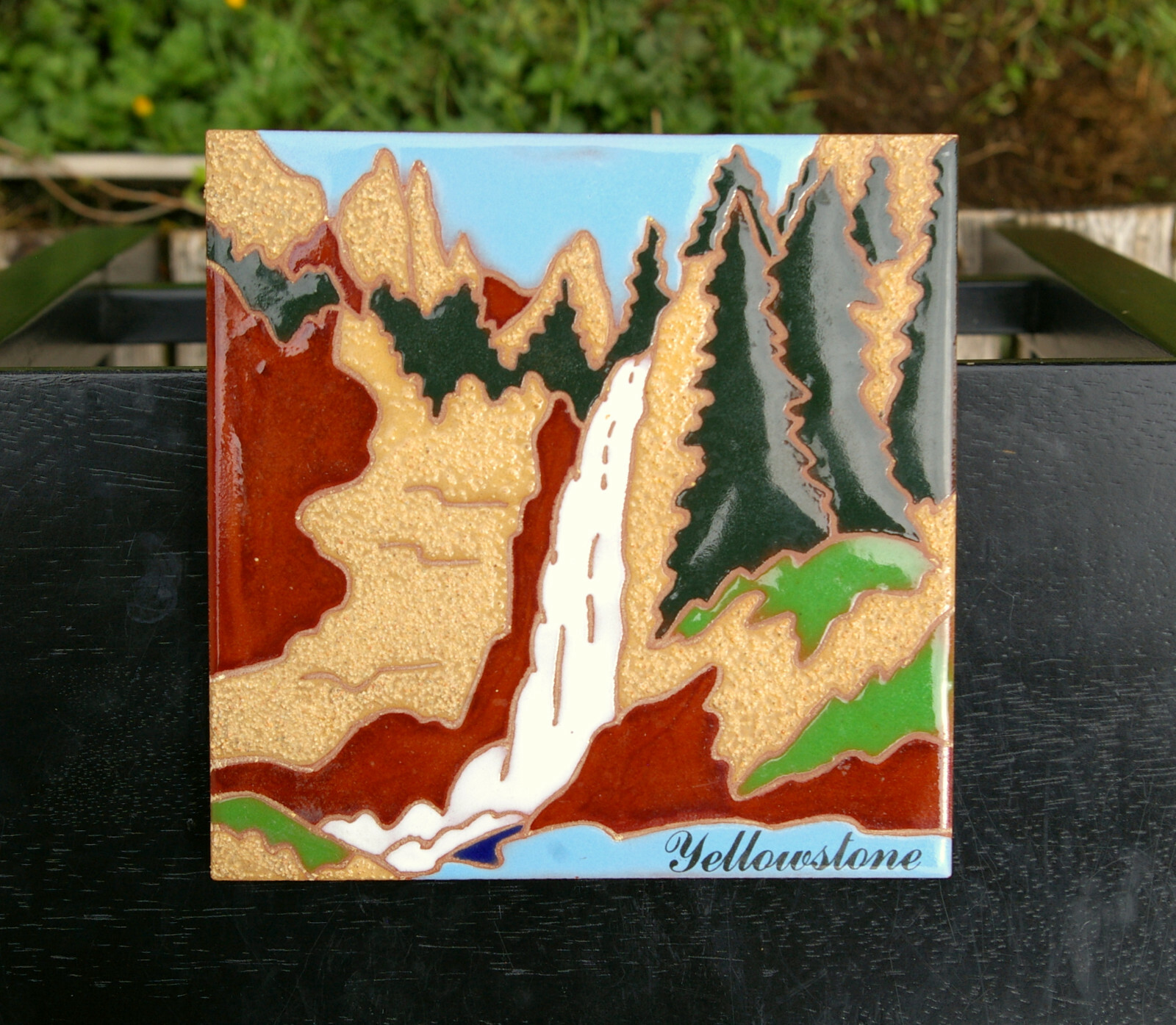 Whipple & Sibley Hand Painted Yellowstone 6" Art Tile Wall Hanging ...
