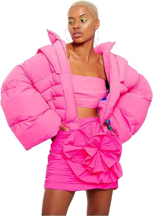 FIRE Womens Puffer Down Jacket Oversized Neon Barbie Pink Rare Runway ...