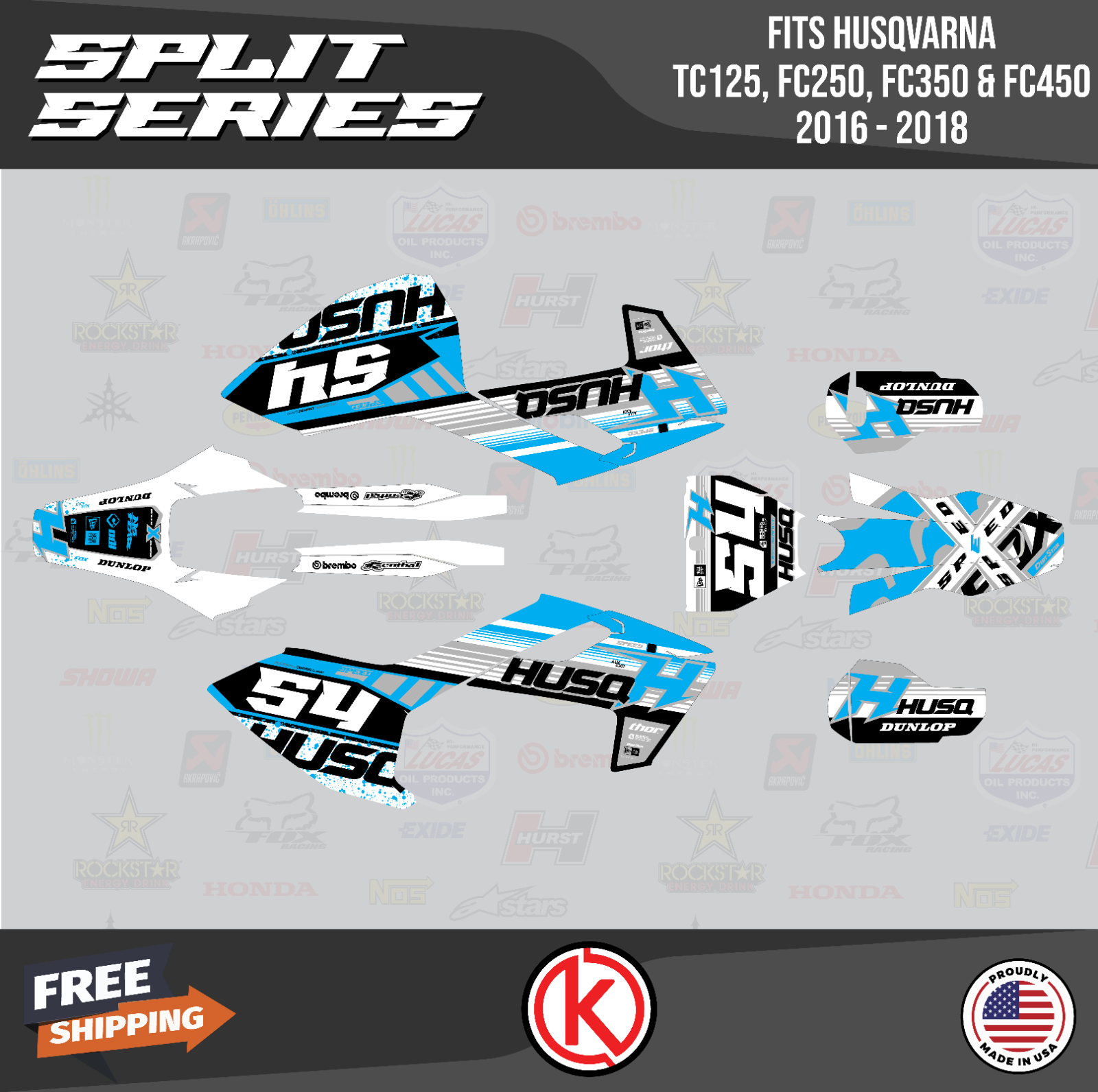 Graphics Kit for Husqvarna TC125 FC250 FC350 FC450 2016 2017 2018 Split ...