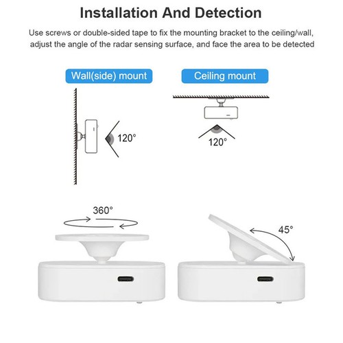 WiFi Presence Sensor 24G MmWave APP Control Motion Detector USB 5V ...