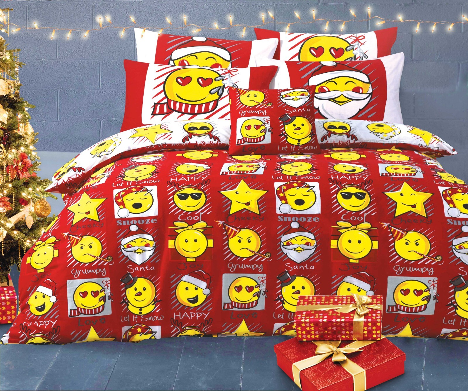 Emoticon Expressions Grey Smiley Duvet Bedding Set Single Double King ...