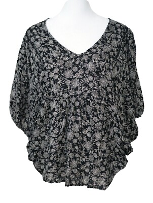 Anthropologie MAEVE S Beth Babydoll Black Floral Flutter Top Blouse ...