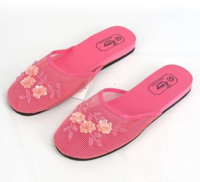 Women's Floral Beaded Sequin Rose Mesh Flats Slippers Shoes Pastel Size ...