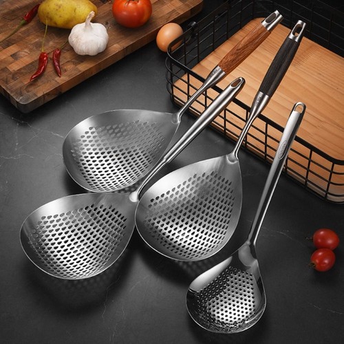 Wooden Handle Steel Colander Sifter Food Pasta Noodle Strainer Skimmer ...