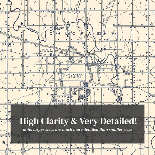 Old Map of Grady County, OK 1936 - Vintage Oklahoma Art | eBay