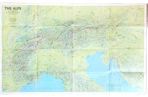 1985 The Alps Mountain Range Map Nat Geographic Double Sided 36 x 22.5 ...