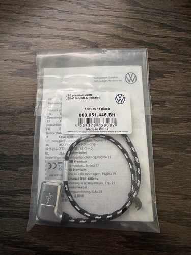 Volkswagen USB Premium Cable USB-C to USB-A (Female) VW NEW OEM 000 051 ...
