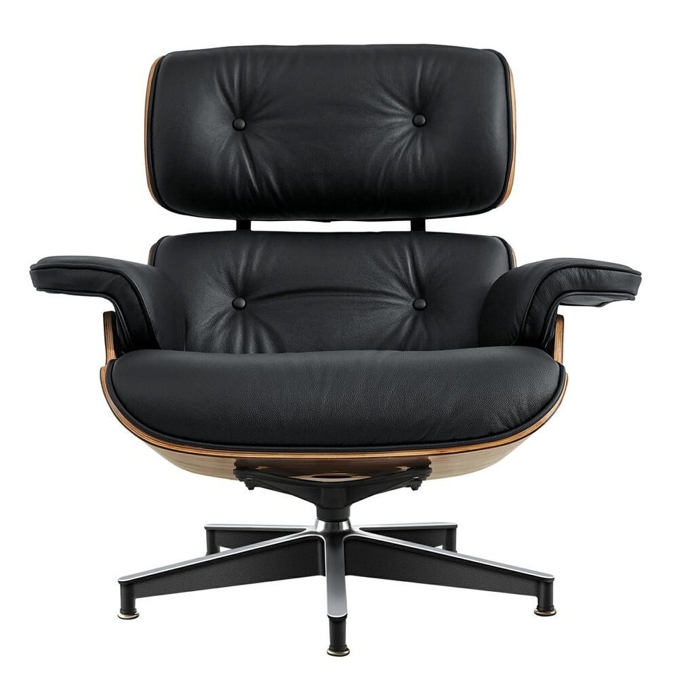 Mid Century Eams Lounge Chair and Ottoman Set Top Grain Leather ...