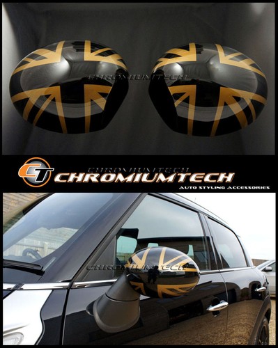 MINI R55 R56 R57 GOLD UNION JACK WING MIRROR Cap Covers for Manual Fold ...