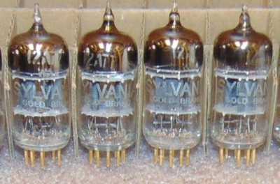 PERFECT NOS MATCH QUAD GOLD PIN 3 MICA ECC801S ECC81 12AT7WA TUBES 1960 ...
