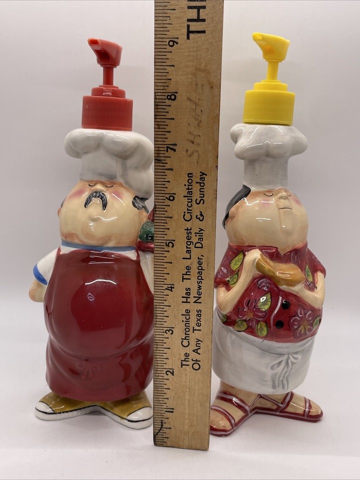 Tracy Flickinger Chef Ketchup & Mustard BBQ Dispenser Set Ceramic CIC ...