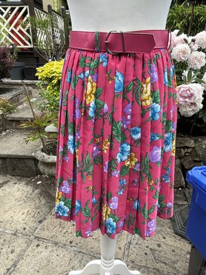 Vintage Young Canda C&A Hot Pink Pleated Skirt Floral Size Small **NO ...