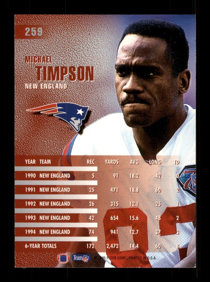 259 Micahel Timpson 83 Patriots 1995 Fleer Football Sports Trading Card ...