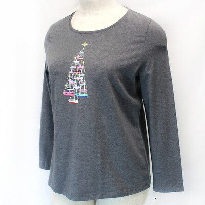TALBOTS Plus Nautical Boats Holiday Christmas Tree Print Top Tee Blouse ...