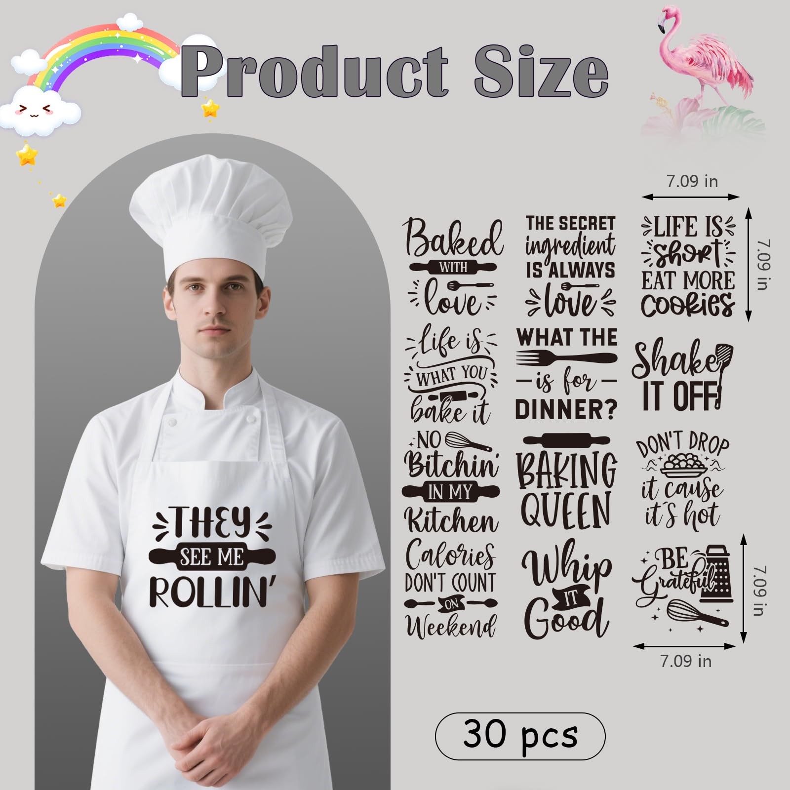 Kitchen Iron on Transfers for Clothing - 30 Sheets Funny Cooking DTF ...