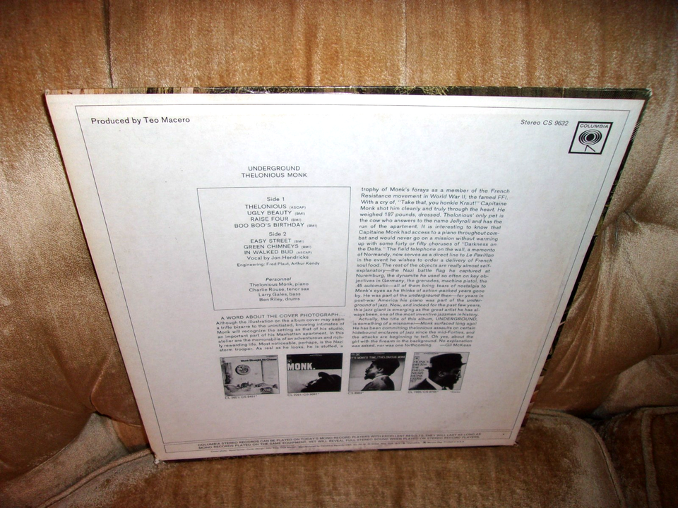 Thelonious Monk - Underground Columbia Charlie Rouse 1964 LP EXCELLENT ...