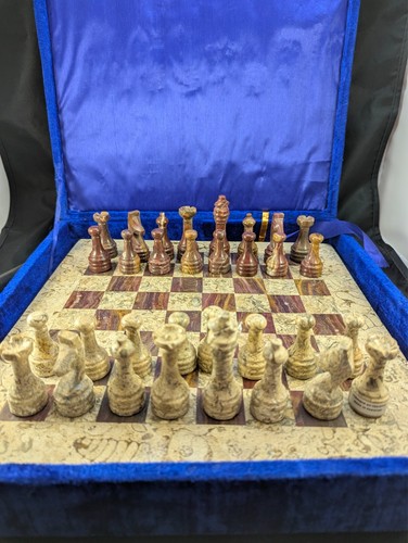 Hand Carved Travel Chess Set Made in Pakistan, 12inch stone board ...