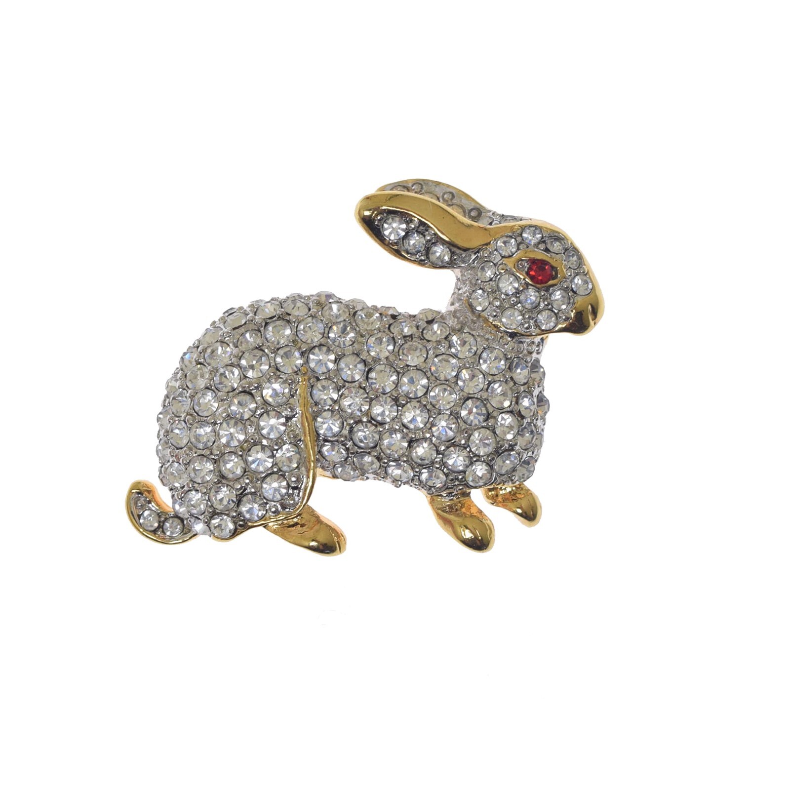 Kenneth Jay Lane KJL Pin Rhinestone Bunny Rabbit Red … - Gem