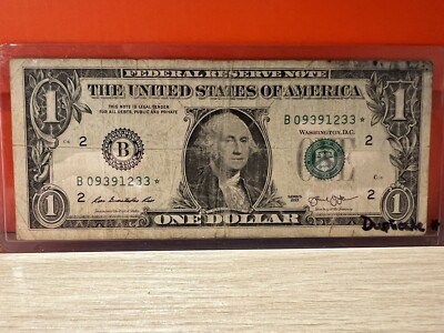 2013B Duplicate Star - $1 One Dollar Bill - Star Note - DC - 250k Low ...