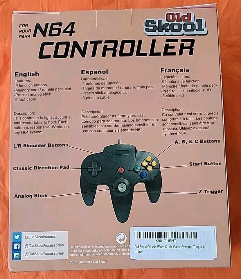 Old Skool N64 Controller NIB Ice Blue Turquoise | eBay