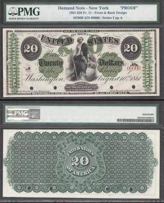 $20 1861 Demand Note, Fr. 11 New York =UNIQUE PROOF= SN: 00000, PMG | eBay