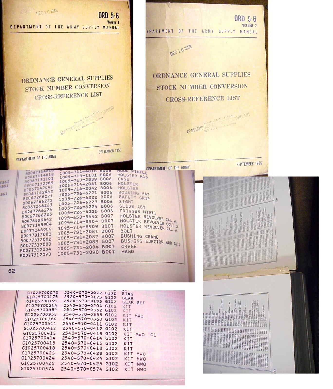 ORD 5-6 2 vol set military weapon, vehicle, related Ordnance number to ...