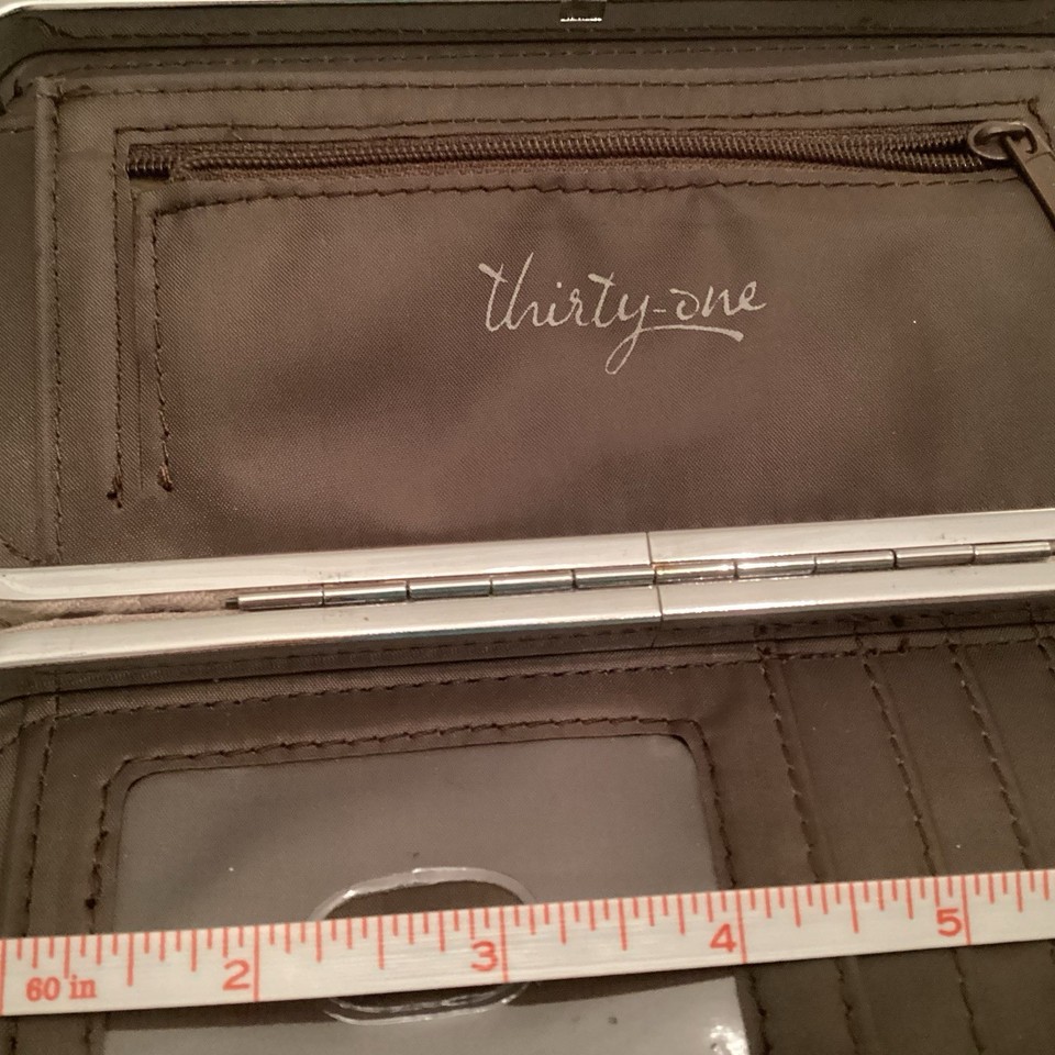 Retired Thirty-One Wallet GrayWhite Padded Hard Case Clutch Snap Close ...