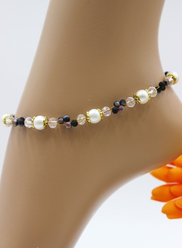 Xl Anklet Foot Chain Jewelry Women Pearls White Black Elegant Gold # ...