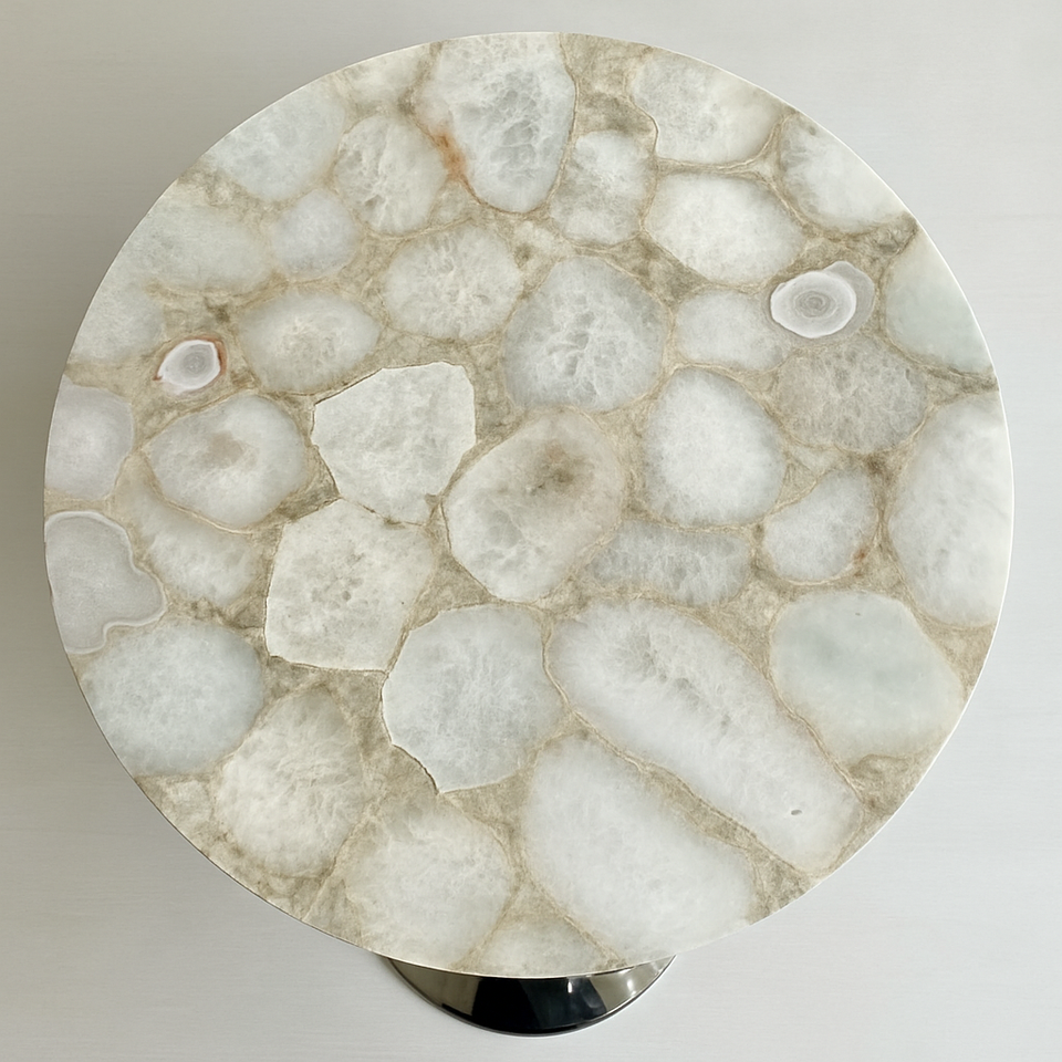 21” White Agate Round Table top , Handmade Luxury Gemstone Accent ...