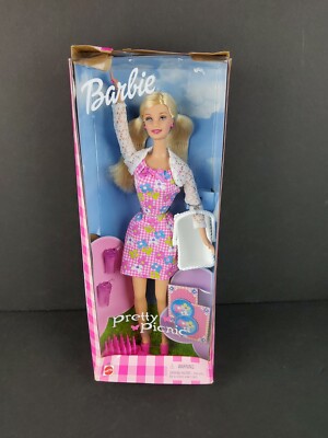 2000 Barbie Doll Pretty Picnic Mattel 50615 w/ Picnic Basket Pink Dress ...