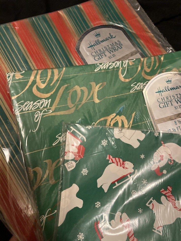 LOT OF 6 NOS Vintage HALLMARK And Drawing Board Christmas Gift Wrap ...