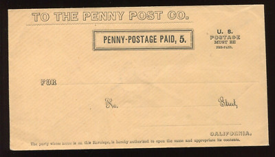 34LU10 California Penny Post Co. Unused Entire, Black on Buff LV9491 | eBay