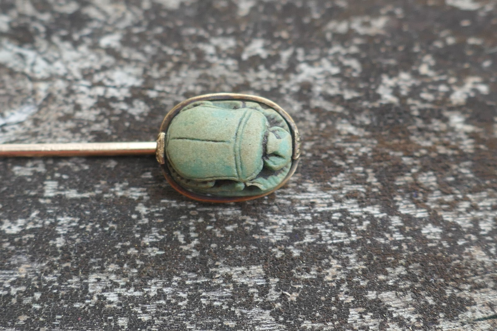 Antique 14kt Yellow Gold & Faience Scarab Egyptian Revival Style Stick ...