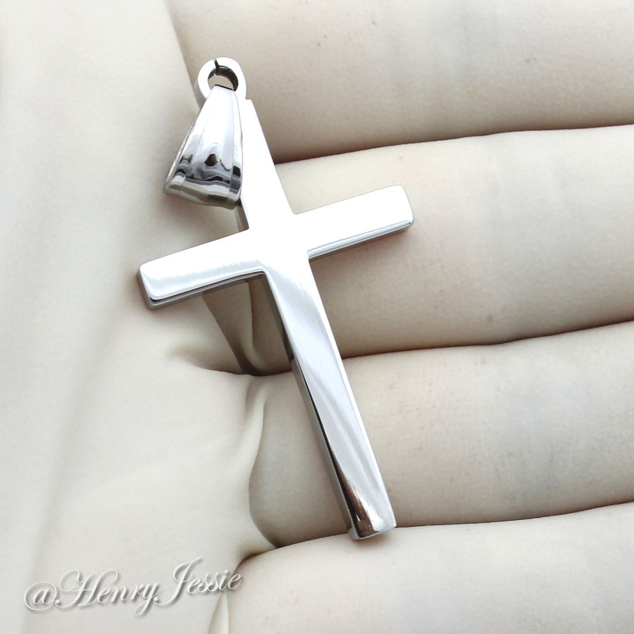 18"-36"MEN Stainless Steel 5mm Silver Cuban Curb Chain Necklace Cross ...