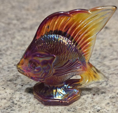 Vintage Fenton Iridescent Carnival Glass Red & Yellow Angelfish Sun Fish Figure | eBay