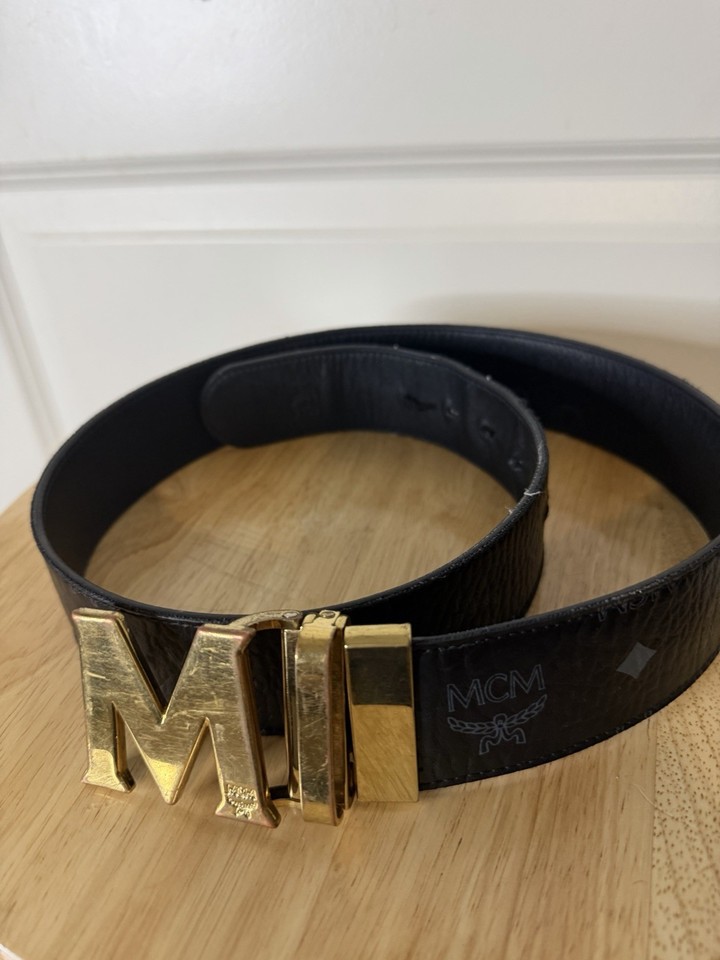 MCM Men's Leather Belt Black/gold m Buckle | eBay