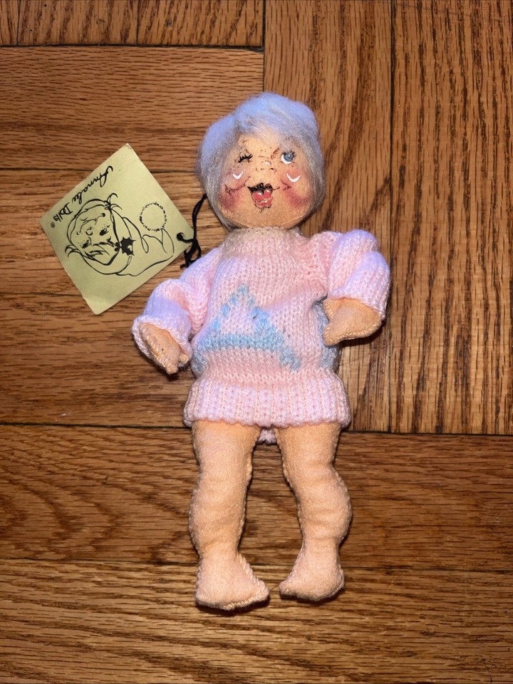 Annalee Doll Collectible 1980's Baby Girl Doll in Pink Sweater 7" Eye ...