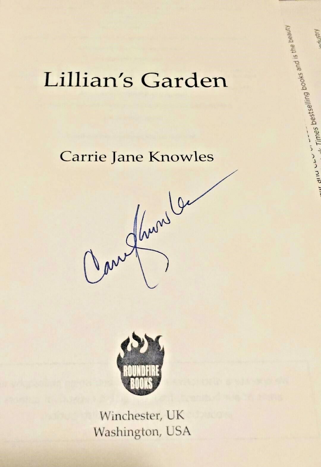 Lillian's Garden,Signed By Carrie Jane Knowles SoftCover Like New ...
