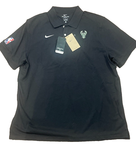 Milwaukee Bucks NBA Authentic Black Nike Polo Basketball Dri-Fit Mens ...