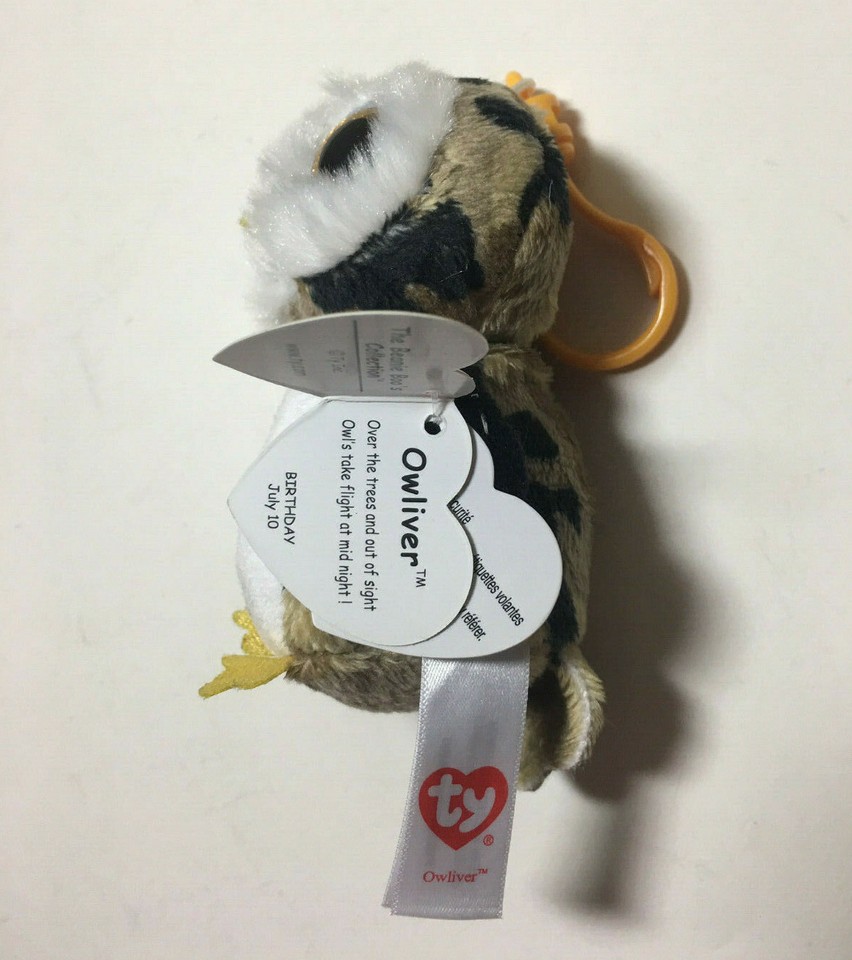 TY Beanie Boos 3" OWLIVER Owl Keychain Plastic Clip Stuffed Animal ...