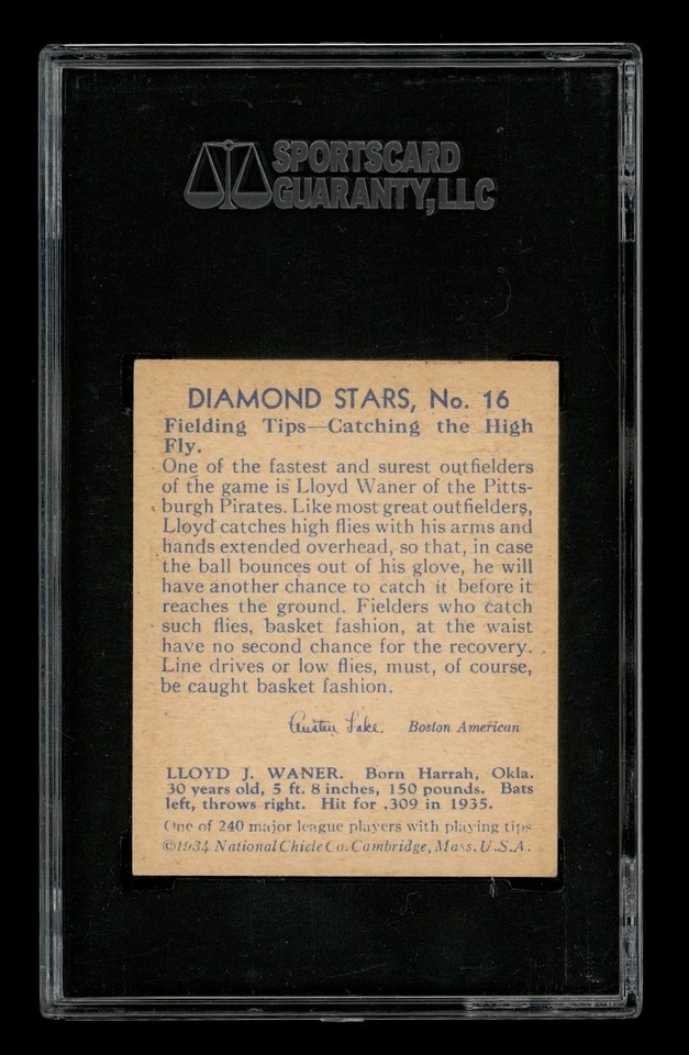 1934-36 Diamond Stars Set-Break # 16 Lloyd Waner 1934 SGC 7 NM | eBay