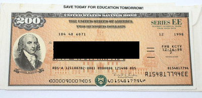 $200 Unused Not Signed United States Savings Bond 12/1998 Series EE | eBay