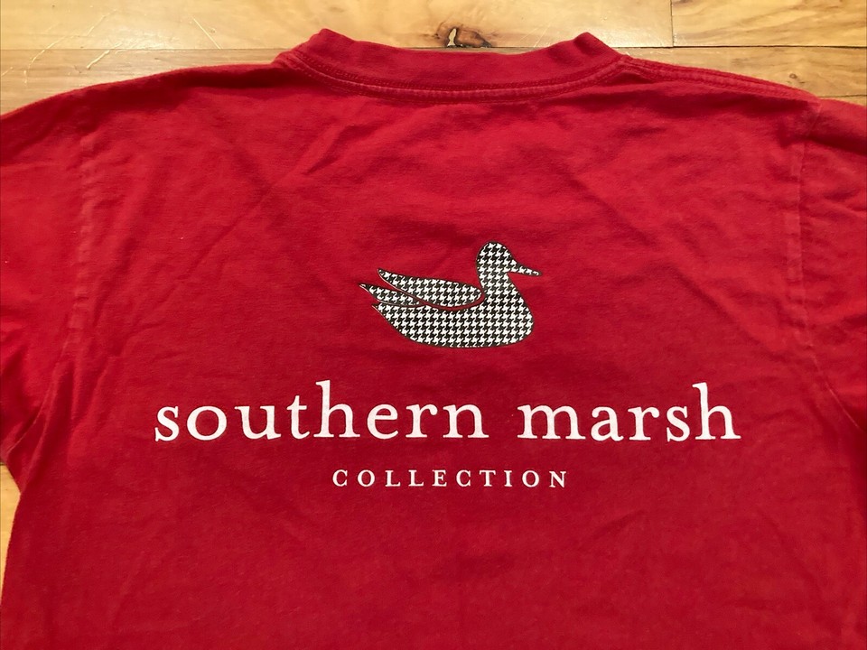 Southern Marsh Logo Red Plaid Duck Cotton T-Shirt Long Sleeve Pocket ...