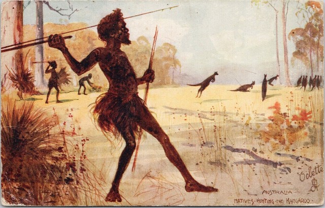 Australia Indigenous Man Natives Hunting Kangaroo Tuck Aboriginal ...