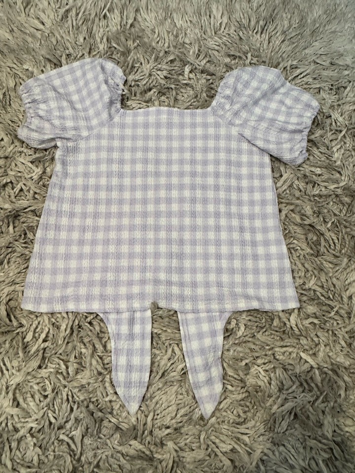 LOFT Top Sz S Lavender Gingham Waffle Texture Cropped Square Neckline ...