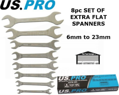US PRO Tools 8pc Extra Flat Double Open End Thin Spanners 6 - 23mm NEW ...